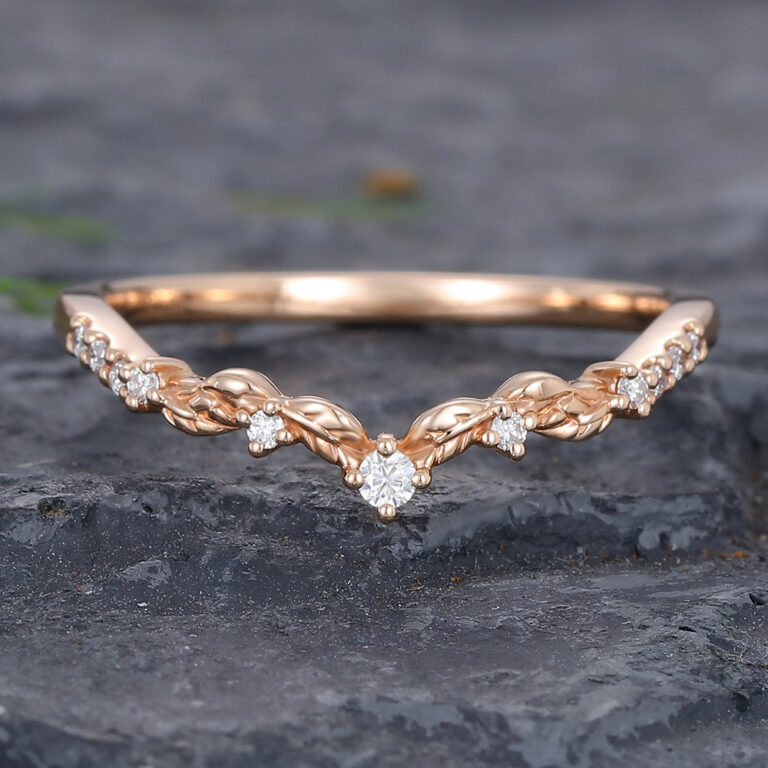 14K Rose Gold Filigree Diamond Curved Wedding Band | PattiRing