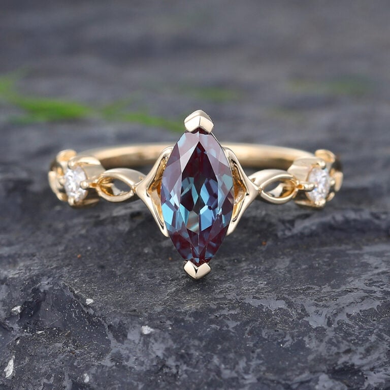 Yellow Gold Marquise Alexandrite Engagement Ring for Women | PattiRing