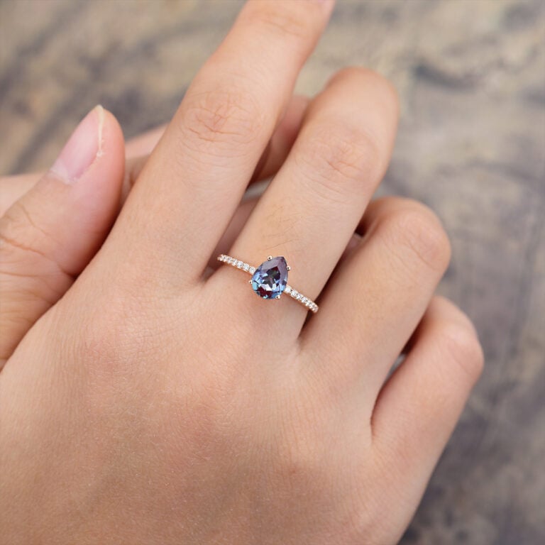 Rose Gold Pear Shaped Alexandrite Engagement Ring Vintage | PattiRing