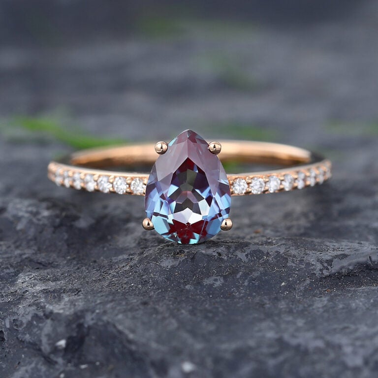 Rose Gold Pear Shaped Alexandrite Engagement Ring Vintage | PattiRing