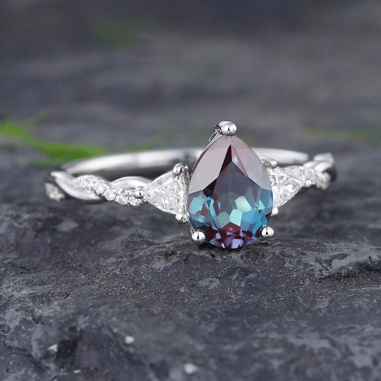 Vintage Pear Shaped Alexandrite Engagement Ring White Gold | PattiRing