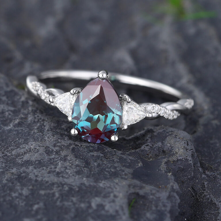 Vintage Pear Shaped Alexandrite Engagement Ring White Gold | PattiRing