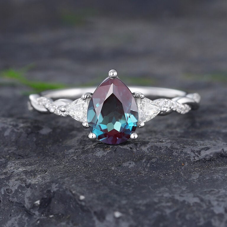 Vintage Pear Shaped Alexandrite Engagement Ring White Gold | PattiRing